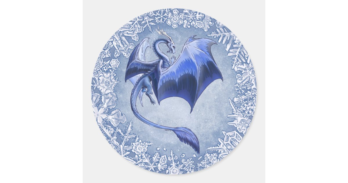 Blue Winter Dragon Fantasy Nature Art Classic Round Sticker | Zazzle