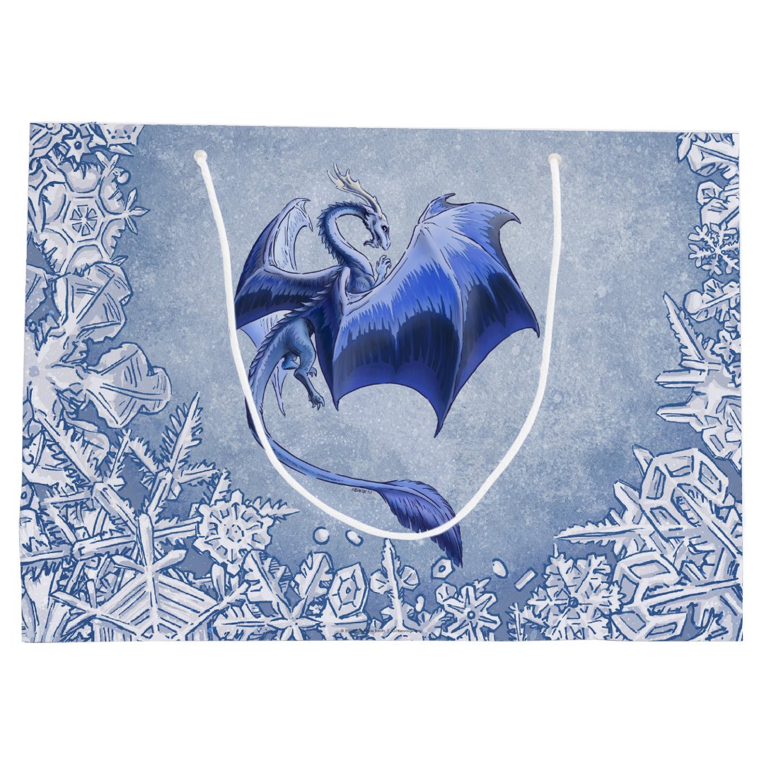 Blue Winter Dragon Fantasy Nature Art Large Gift Bag | Zazzle