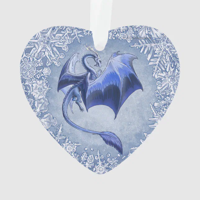 Blue Winter Dragon Fantasy Nature Art Ornament | Zazzle