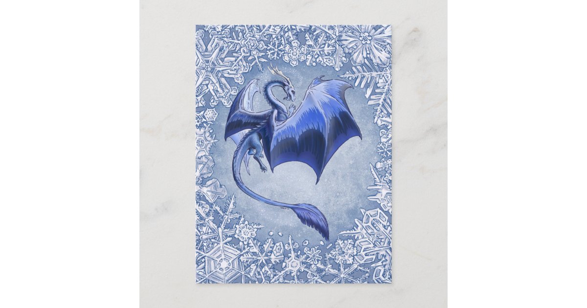 Blue Winter Dragon Fantasy Nature Art Postcard | Zazzle