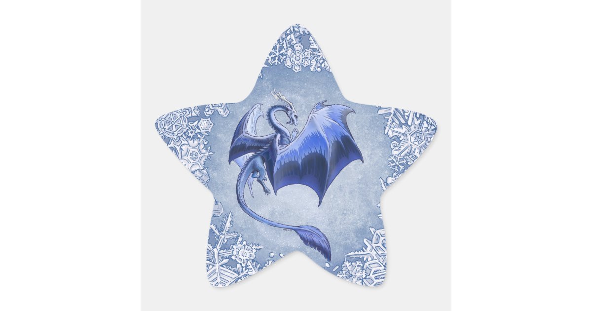 Blue Winter Dragon Fantasy Nature Art Star Sticker | Zazzle