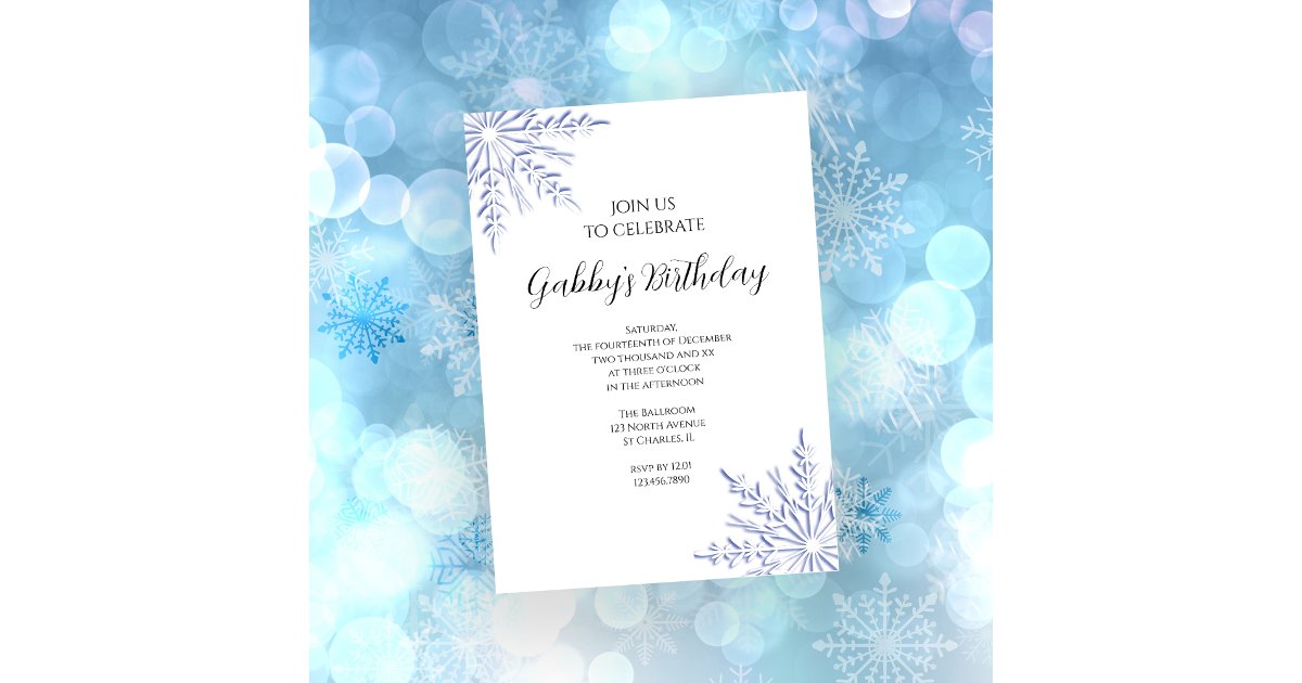 Blue Winter Snowflake Birthday Party Invitation | Zazzle
