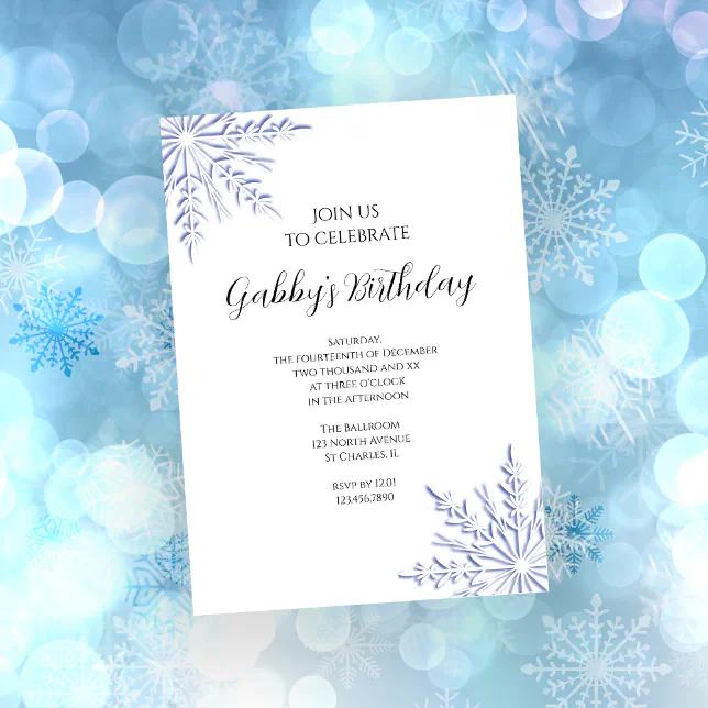 Blue Winter Snowflake Birthday Party Invitation | Zazzle
