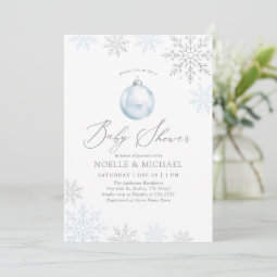 Blue Winter Snowflake Boy Baby Shower Invitation | Zazzle
