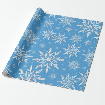 Blue Winter Snowflake Christmas Wrapping Paper | Zazzle