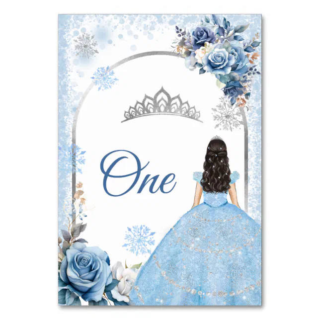 Blue Winter Snowflake Mis Quince Table Number | Zazzle