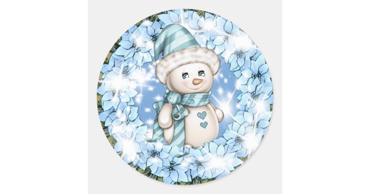 Blue Winter Snowman Sticker | Zazzle