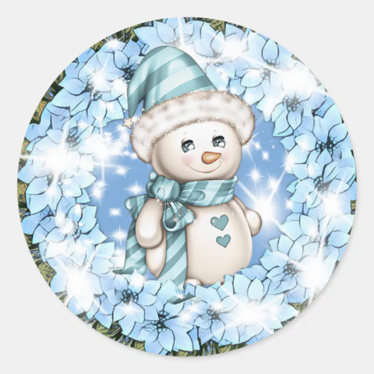 Blue Winter Snowman Sticker | Zazzle