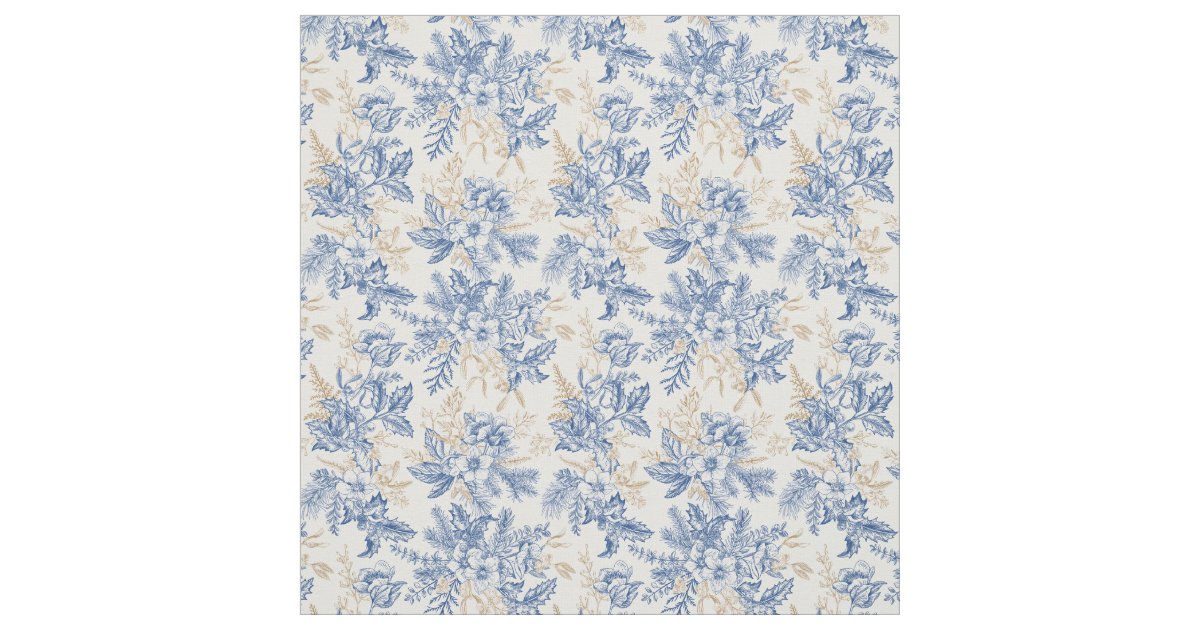 Blue Winter Vintage Flower Pattern Fabric | Zazzle