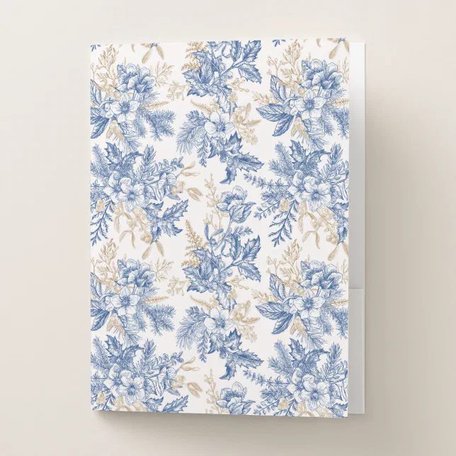 Blue Winter Vintage Flower Pattern Pocket Folder | Zazzle