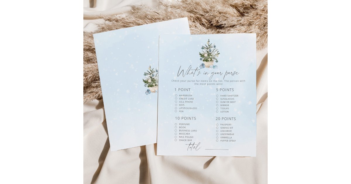 Blue Winter whats in your purse baby shower game | Zazzle