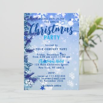 Blue Winter Wonderland Corporate Christmas Party Invitation | Zazzle
