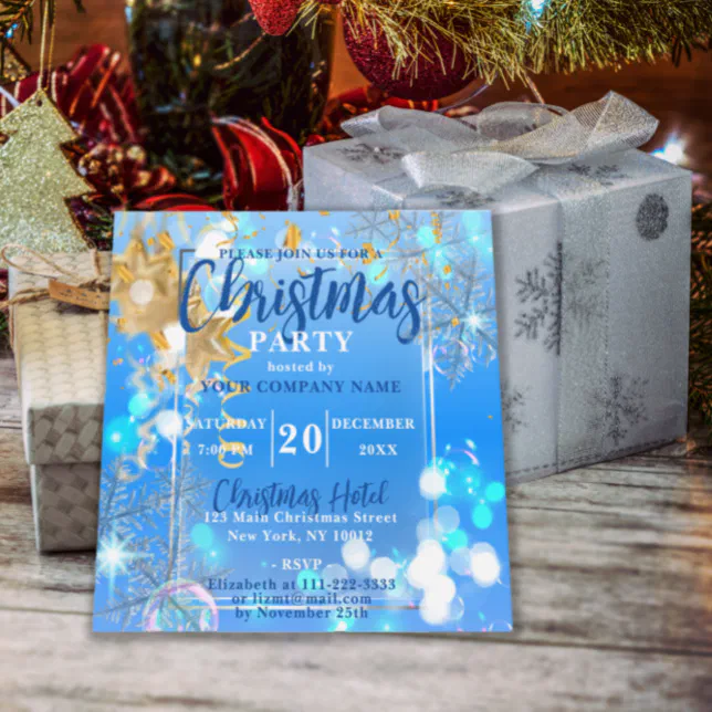 Blue Winter Wonderland Corporate Xmas Party Invitation | Zazzle