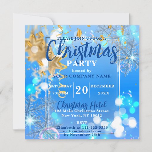 Blue Winter Wonderland Corporate Xmas Party Invitation | Zazzle
