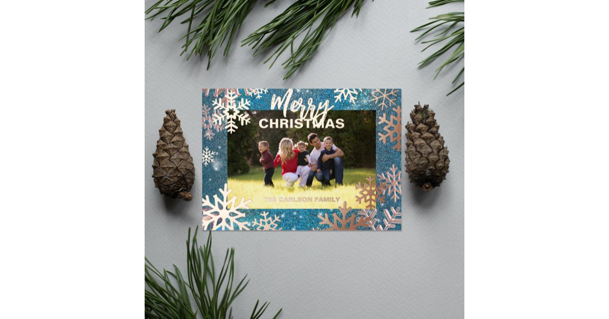 Blue Winter Wonderland Merry Christmas Photo Foil Holiday Card | Zazzle