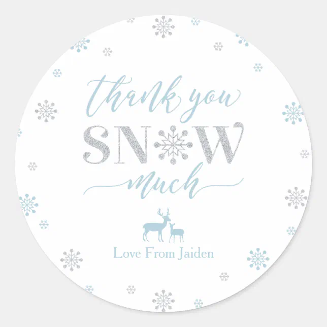 Blue Winter wonderland Thank you snow much sticker | Zazzle