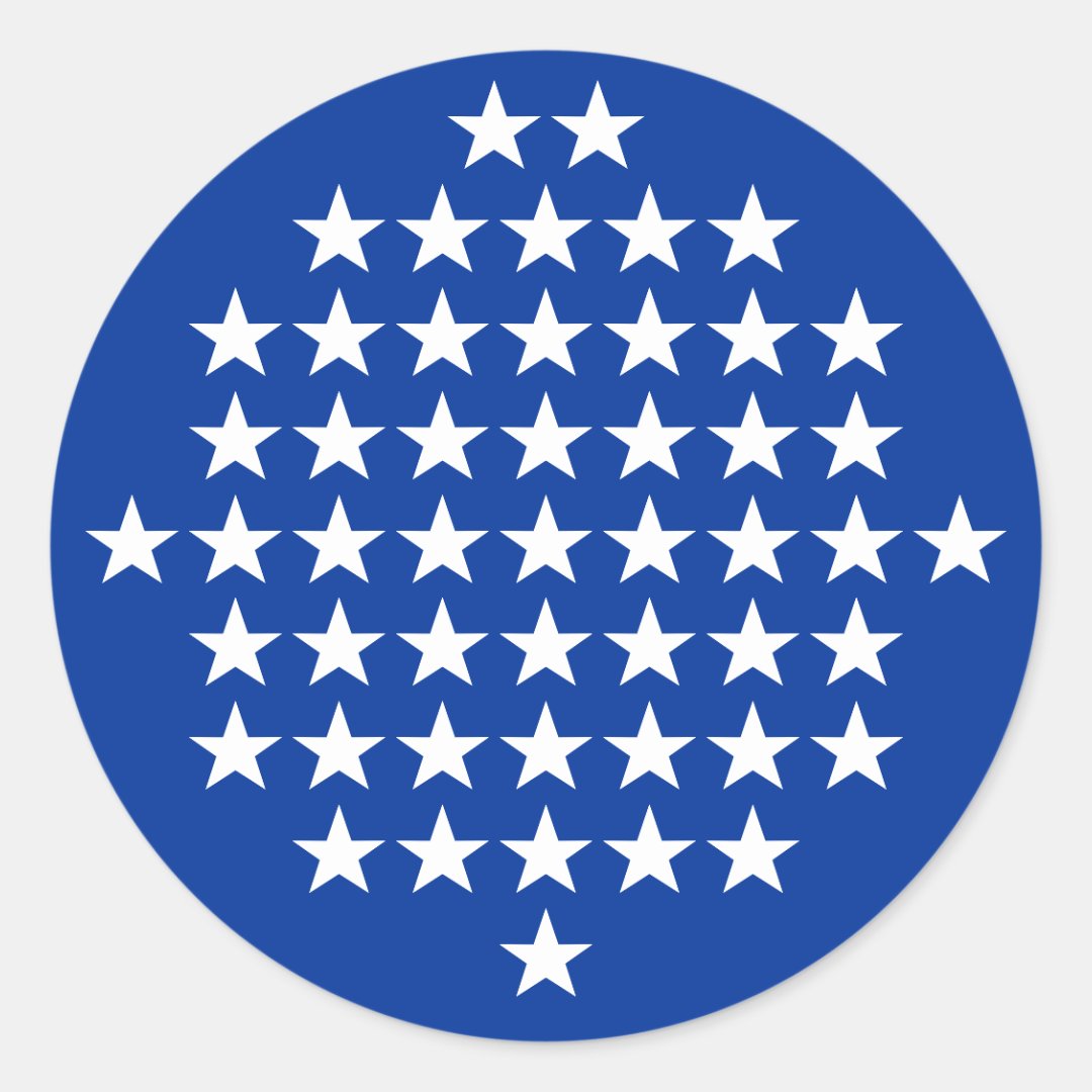Blue with 50 White Stars American Flag Theme Classic Round Sticker | Zazzle