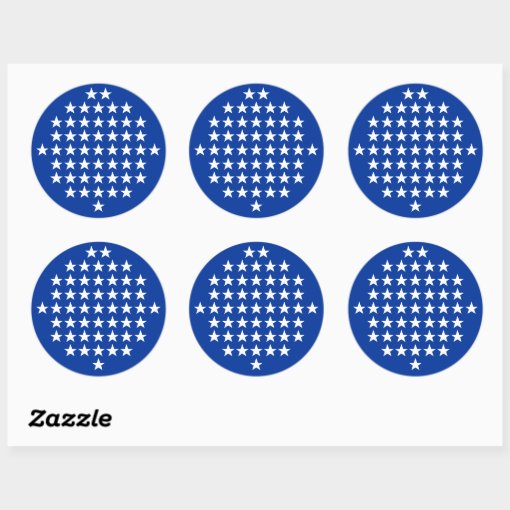 Blue with 50 White Stars American Flag Theme Classic Round Sticker | Zazzle