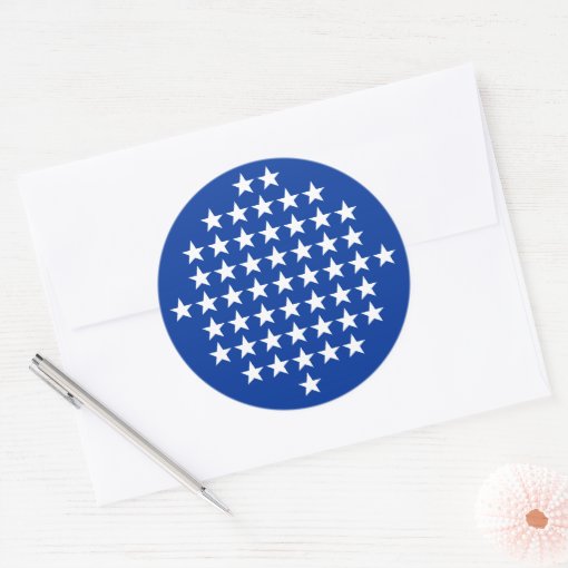 Blue with 50 White Stars American Flag Theme Classic Round Sticker | Zazzle
