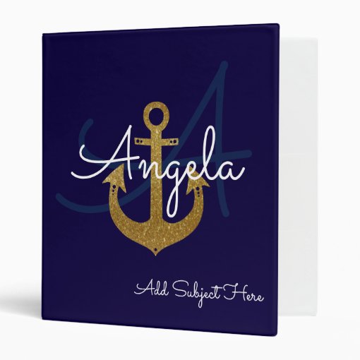 Blue with Golden Anchor, Nautical Custom Binder | Zazzle