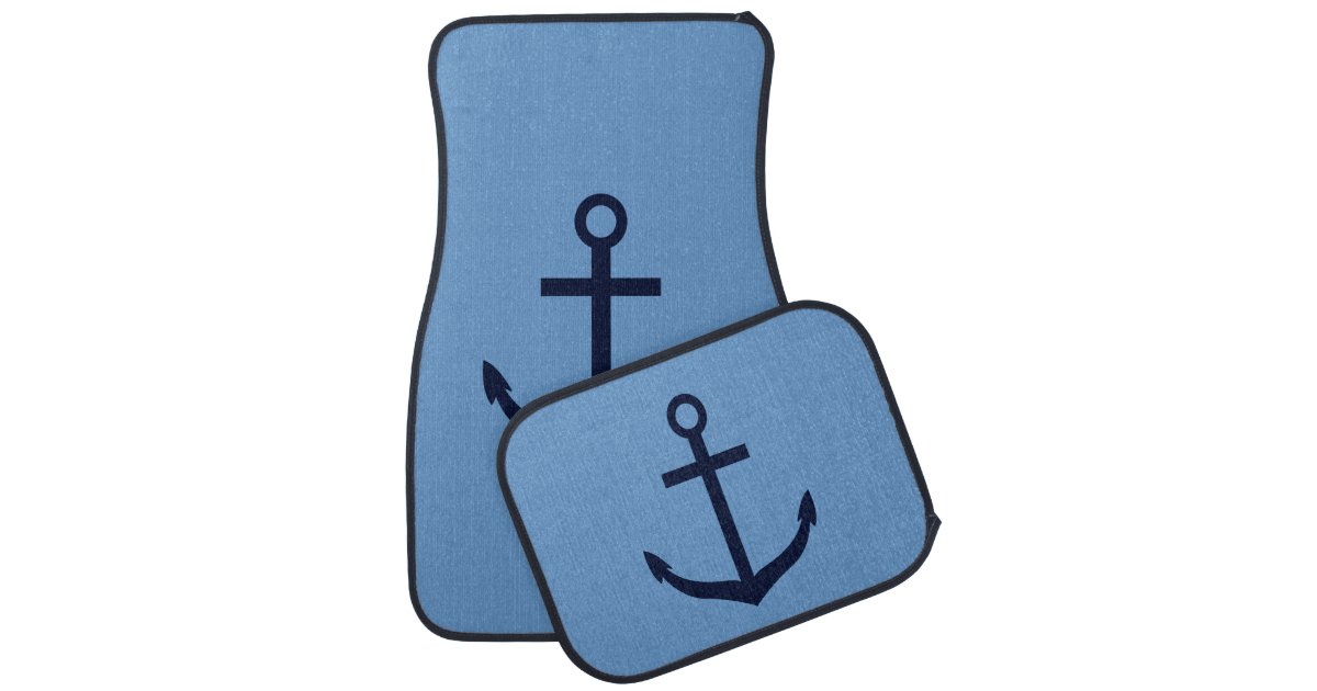 Blue with Navy Anchor Car Mat | Zazzle