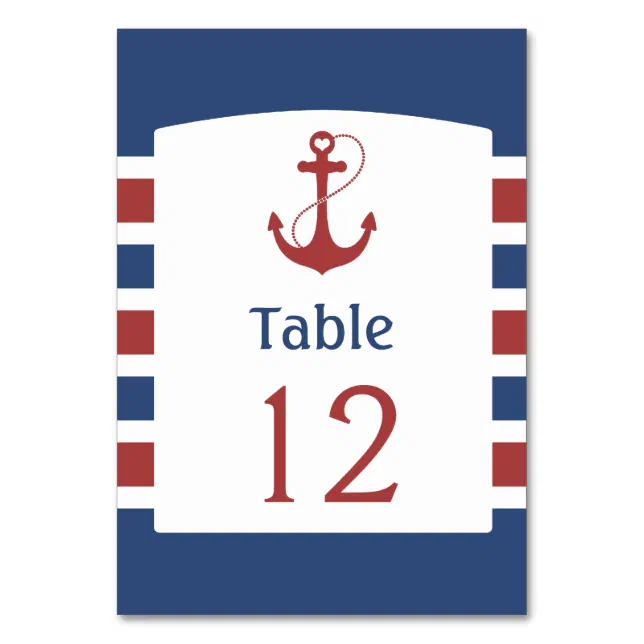 Blue with Red Anchor Table Number | Zazzle
