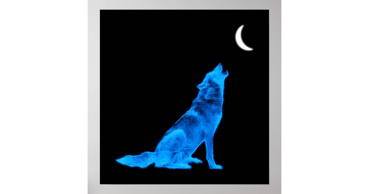 Blue Wolf Howling at Moon Poster | Zazzle