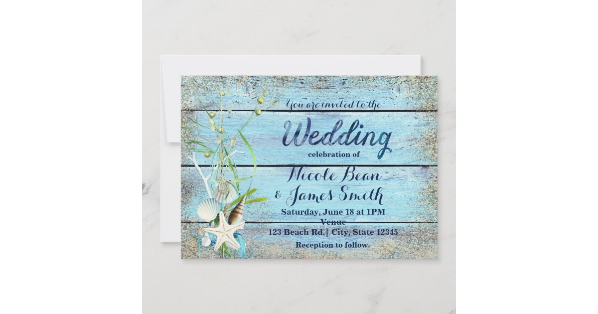 Blue Wood Beach Tropical WEDDING Invitation | Zazzle