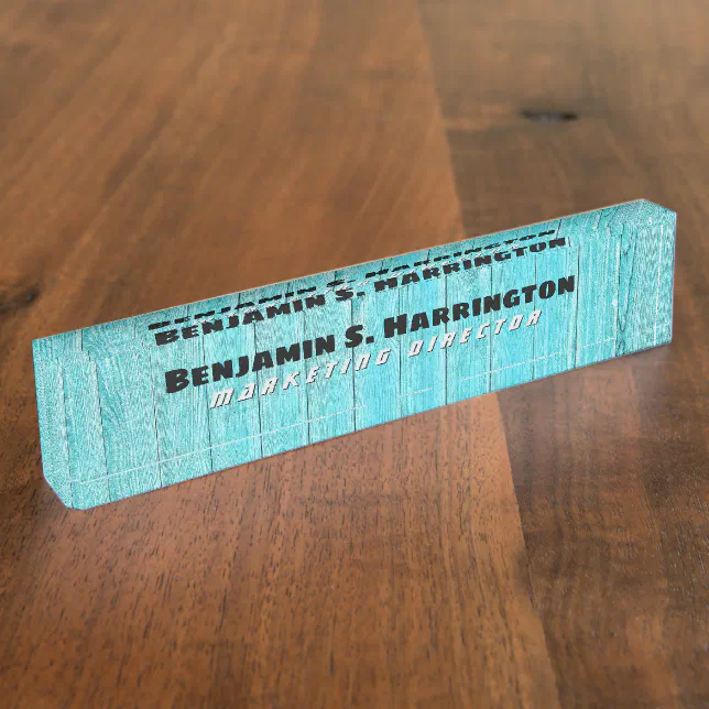 Blue Wood Vertical Slats Office Desk Name Plate | Zazzle