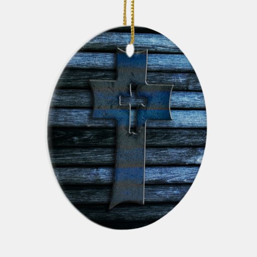 Blue Wooden Cross Ceramic Ornament | Zazzle
