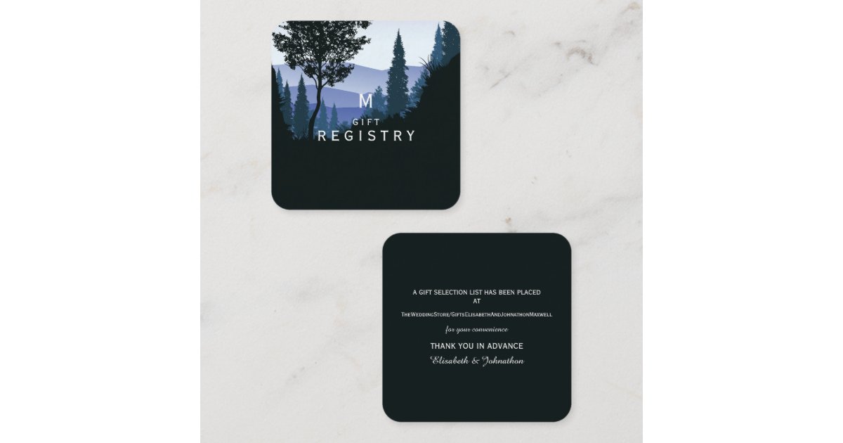 Blue Woodland Forest, Rustic Wedding Gift Registry Enclosure Card | Zazzle