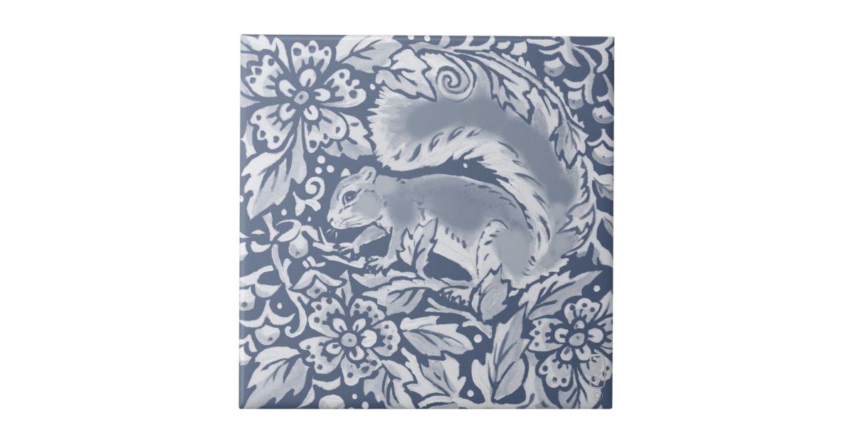 Blue Woodland Squirrel Forest Animal Floral Ceramic Tile | Zazzle