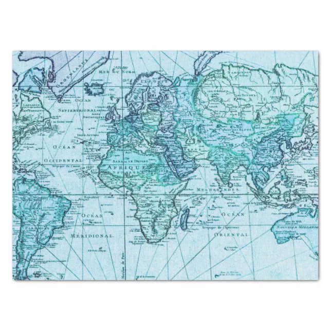 Blue World Map Tissue Paper | Zazzle