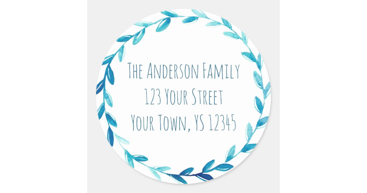 Blue Wreath Address Classic Round Sticker | Zazzle