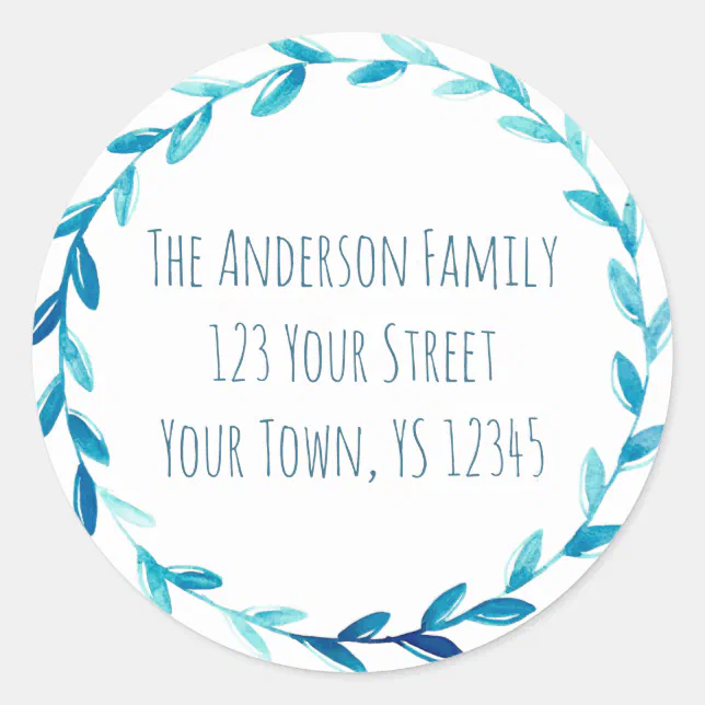 Blue Wreath Address Classic Round Sticker | Zazzle