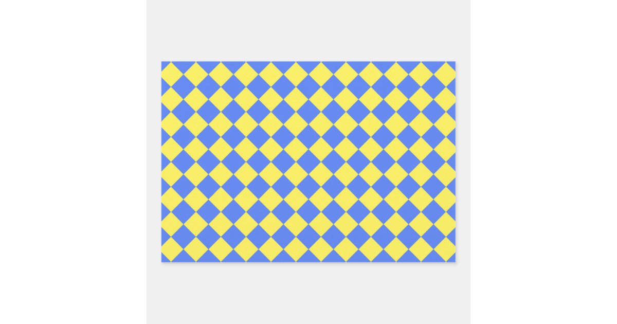 Blue Yellow Checker Diamond Pattern Wrapping Paper Sheets | Zazzle