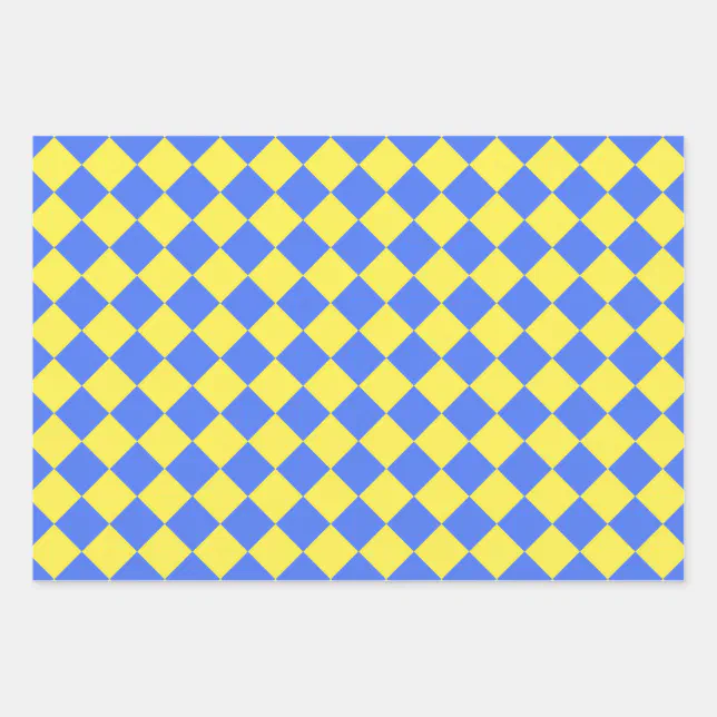Blue Yellow Checker Diamond Pattern Wrapping Paper Sheets | Zazzle