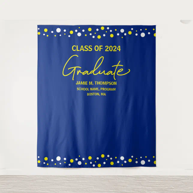 Blue Yellow Class of 2024 backdrop graduation | Zazzle