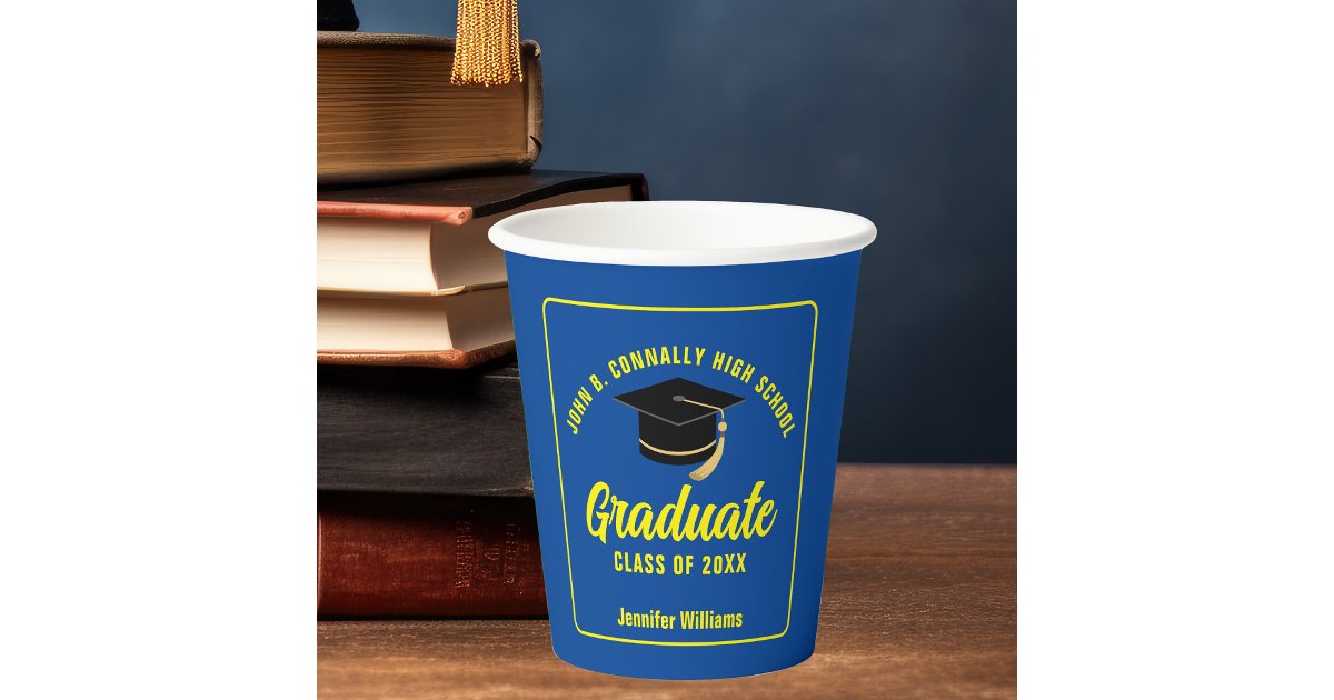 Blue Yellow Graduate Custom Graduation Party Paper Cups | Zazzle