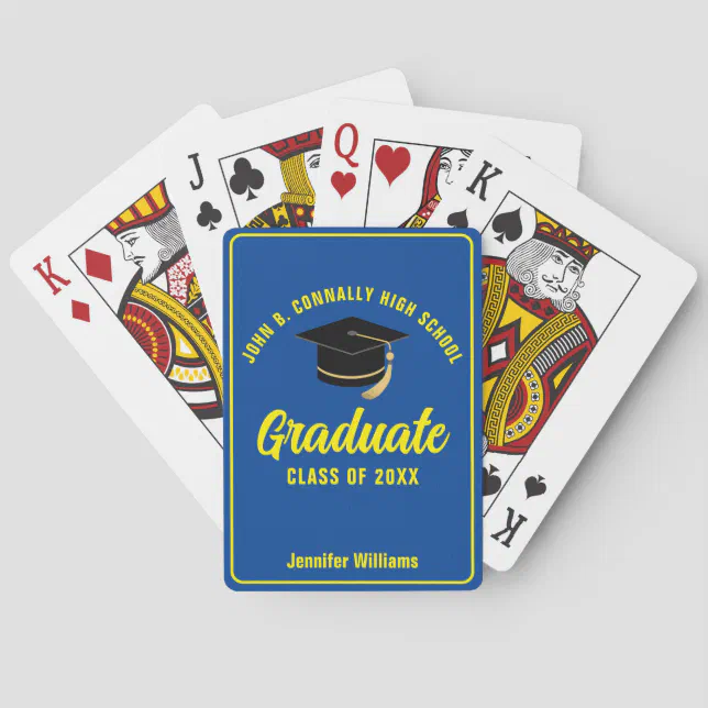 Blue Yellow Graduate Custom Graduation Party Poker Cards | Zazzle