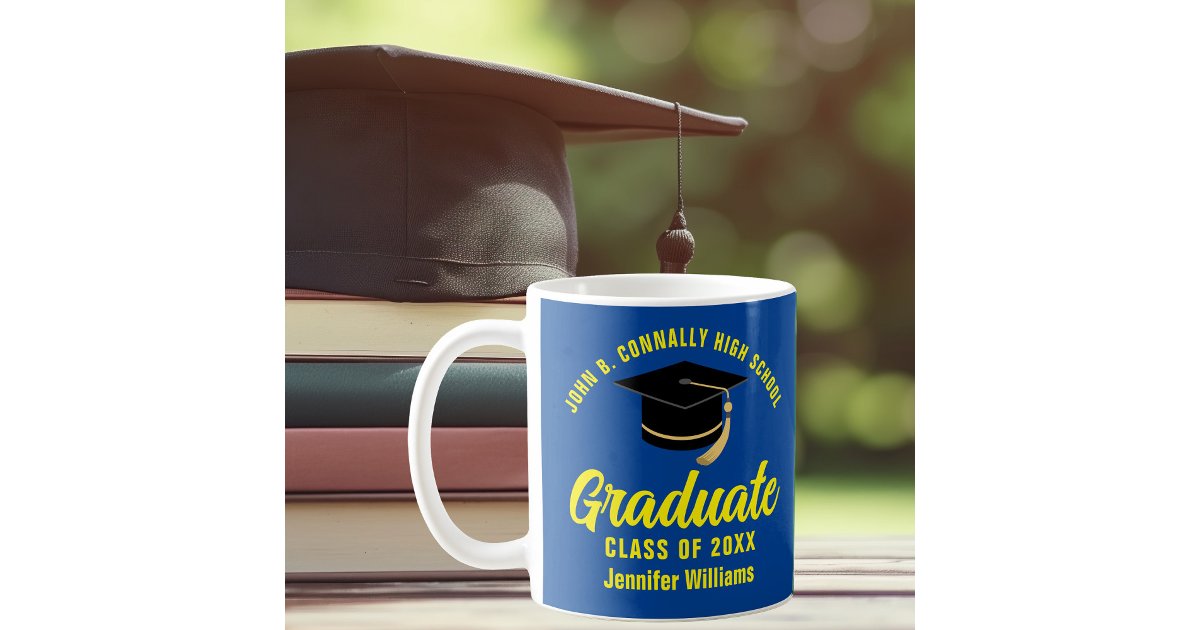 Blue Yellow Graduate Personalized 2025 Graduation Coffee Mug | Zazzle