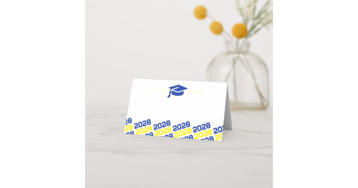 Blue Yellow Graduation Cap Folding Label, Food or Place Card | Zazzle