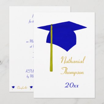 Blue & Yellow Graduation Cap & Tassel Invitations | Zazzle