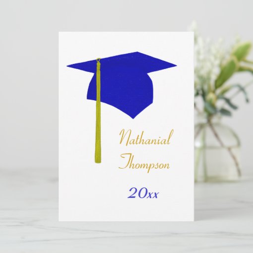 Blue & Yellow Graduation Cap & Tassel Invitations | Zazzle