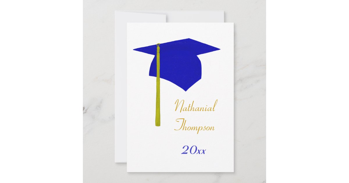 Blue & Yellow Graduation Cap & Tassel Invitations | Zazzle