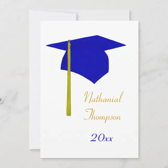 Blue & Yellow Graduation Cap & Tassel Invitations | Zazzle