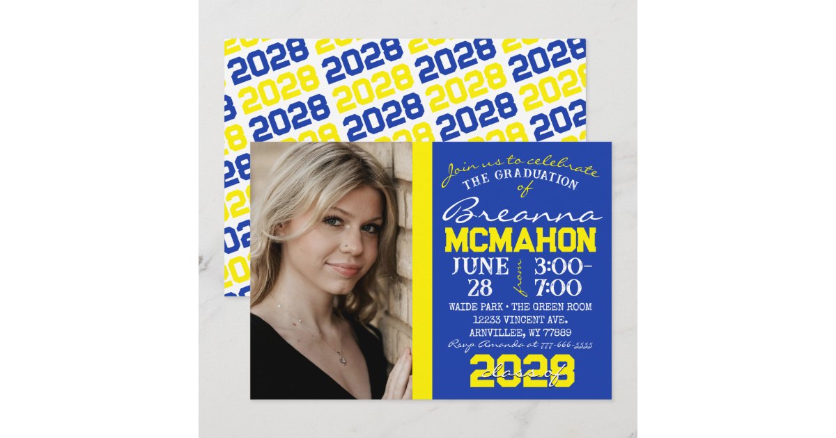 Blue & Yellow Graduation Photo Invitation | Zazzle