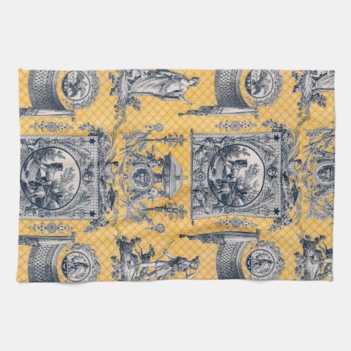 Blue & Yellow Neoclassical Toile French Country Towel | Zazzle