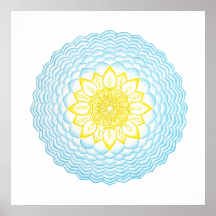 Blue Yellow Protection Mandala Geometrical Poster | Zazzle
