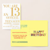 Blue Yellow Red 13th Official Teenager Birthday Foil Card | Zazzle